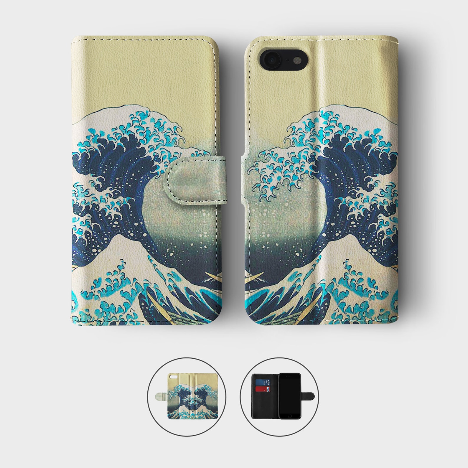 Wallet Leather Flip Phone Case Japan Art Geisha Hokusai Paint Great ...