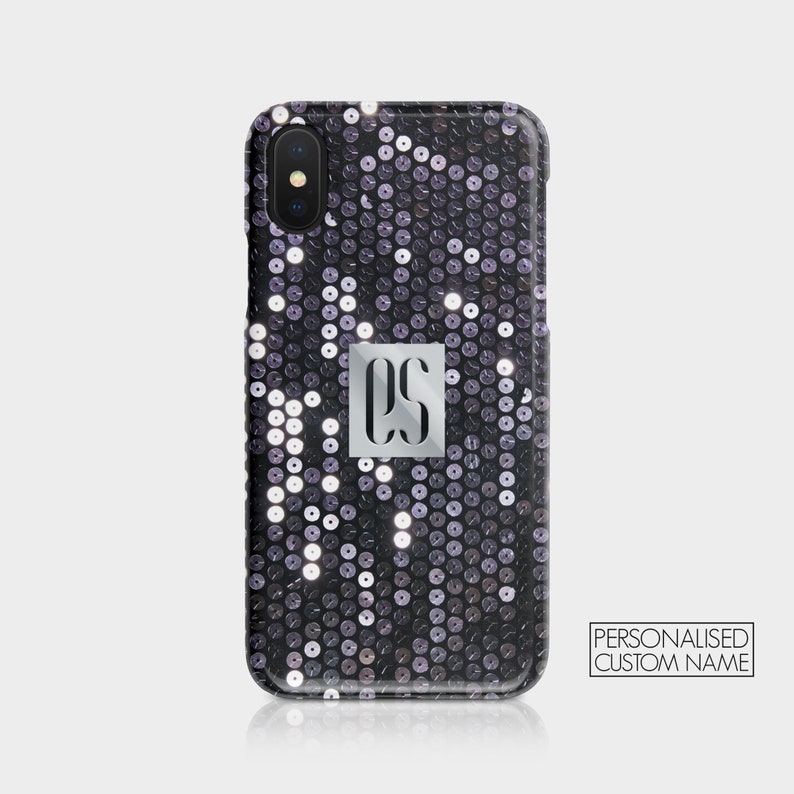Personalised Initials Custom Hard Phone Case Metallic Bling Sparkly ...