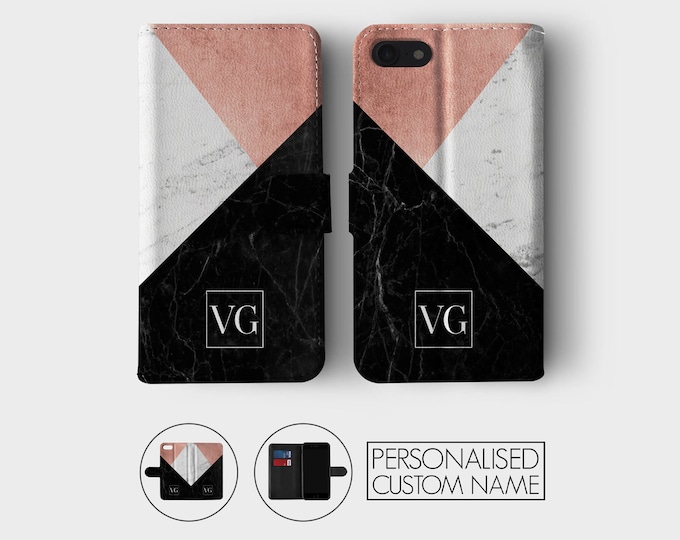Personalised Initials Custom Wallet Leather Phone Case Black - Etsy