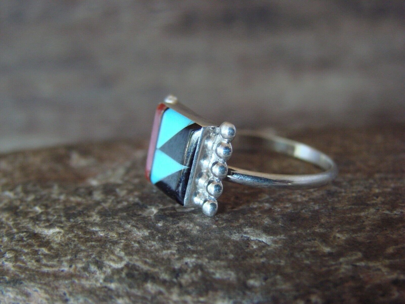 Sz6.5 Stunning Rare Zuni Artisan Hand-made Ring Set in Sterling Silver ...