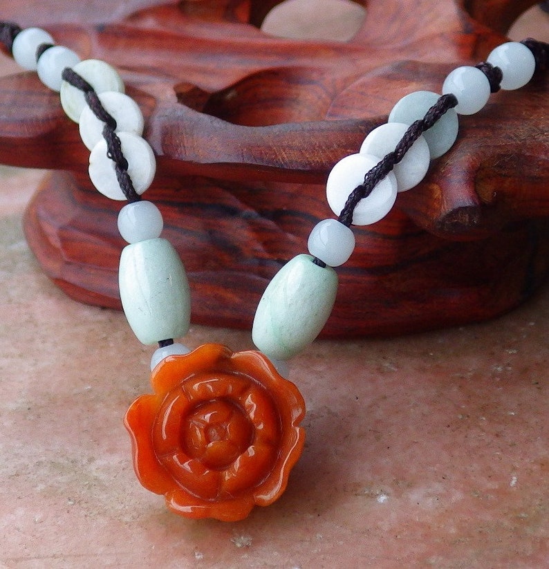 Red Lotus Flower! Certified Red 100% Natural A Jade Jadeite Necklace ...