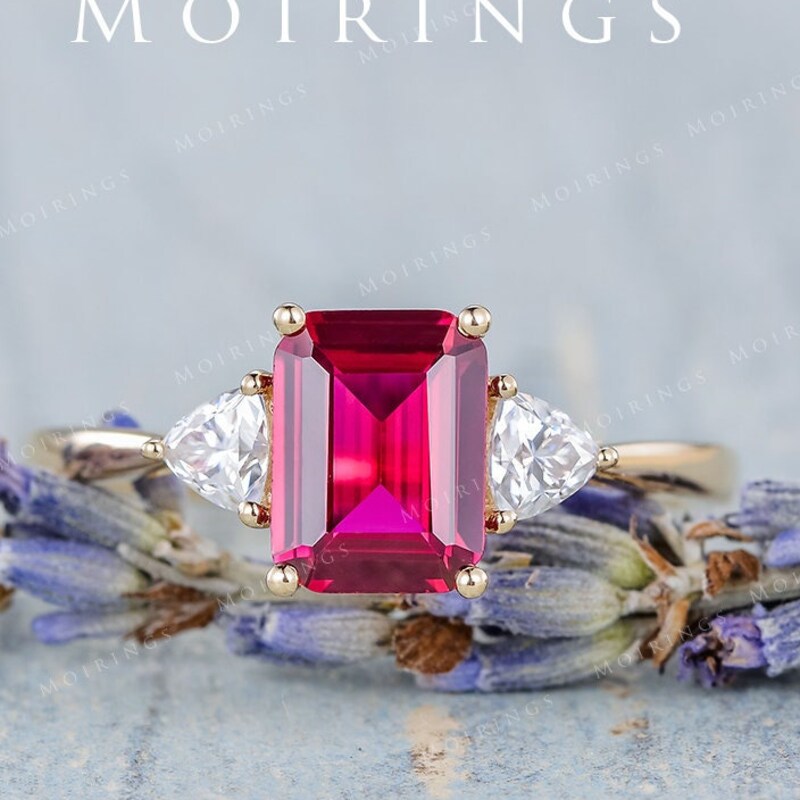 Emerald Cut Ruby Ring - Etsy