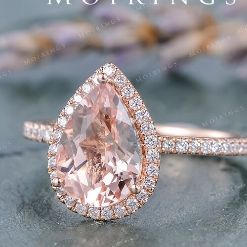 Pear Shaped Morganite Engagement Ring Rose Gold Unique - Etsy