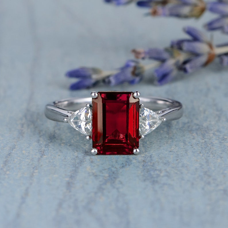 Lab Created Ruby Engagement Ring Emerald Cut Ruby Ring July | Etsy