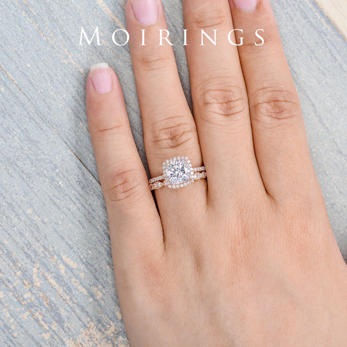 7mm Moissanite Ring Set Cushion Moissanite Engagement Ring | Etsy