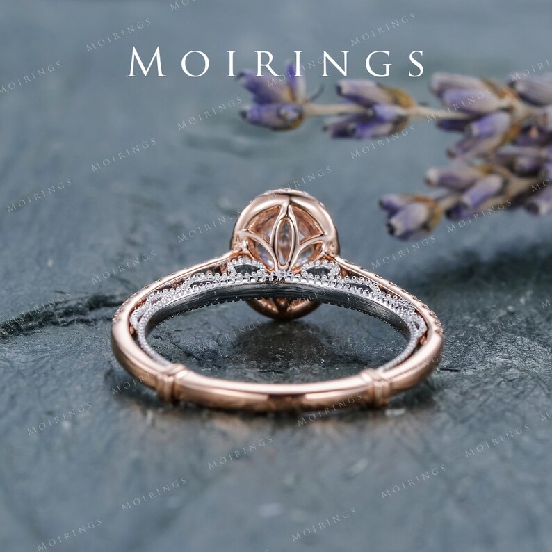 1ct Oval Moissanite Engagement Ring Peekaboo Diamond HALO Ring - Etsy