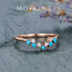 Cluster Diamond Turquoise Wedding Band Rose Gold Custom Curved ...
