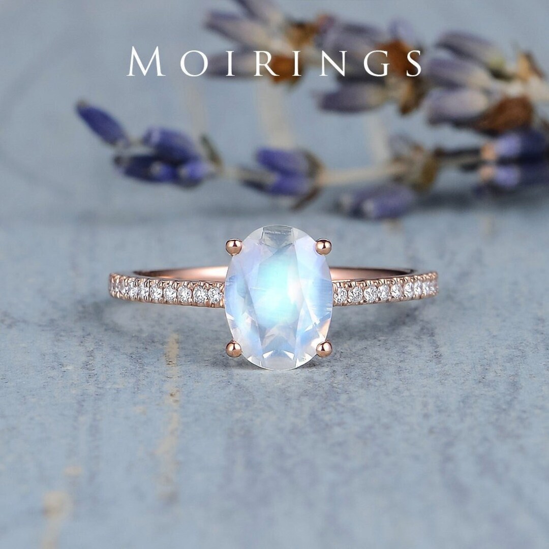 Faceted Moonstone Engagement Ring Moonstone Ring Rose Gold Solitaire ...