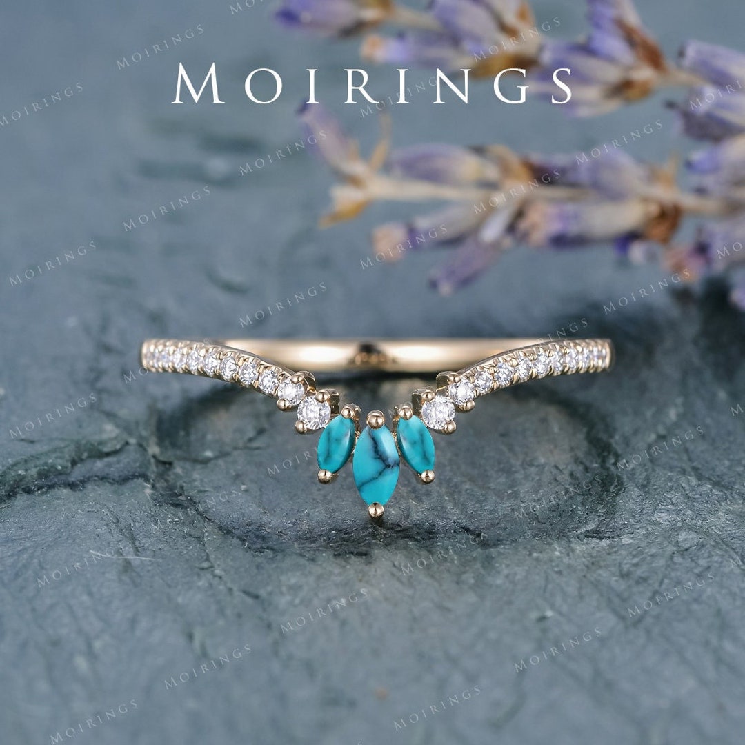 Custom Veins Turquoise Wedding Band Gold Ring Vintage Style Ring ...