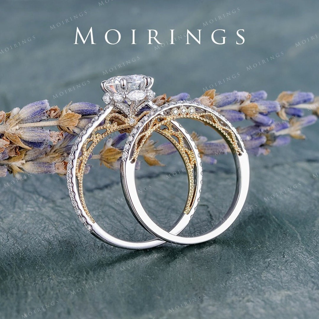 Vintage Six-prong Milgrain Moissanite Ring Set Side Shank Filigree ...