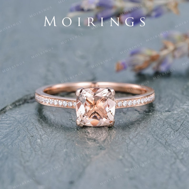 7mm Morganite Ring Rose Gold Cushion Cut Engagement Ring - Etsy