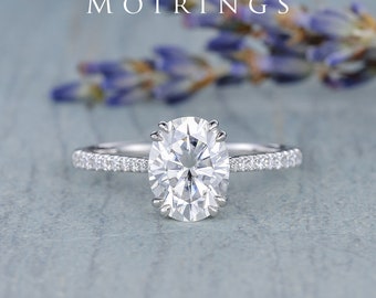 2ct Moissanite Engagement Ring Set Rose Gold Oval Cut Wedding | Etsy