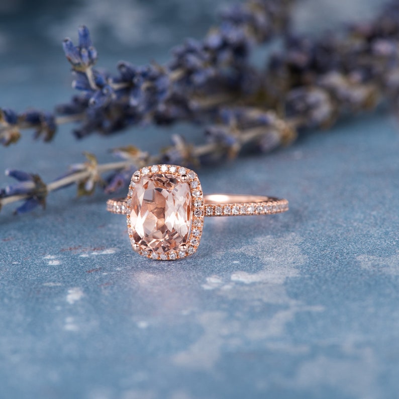 Elongated Cushion Cut Morganite Engagement Ring Rose Gold Etsy