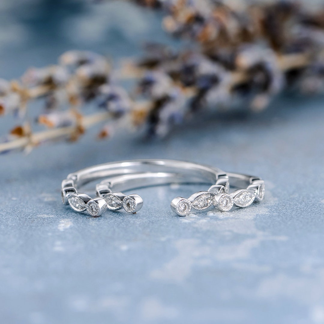 Art Deco Diamond Open Bands Set Wedding Band Women White Gold Custom ...