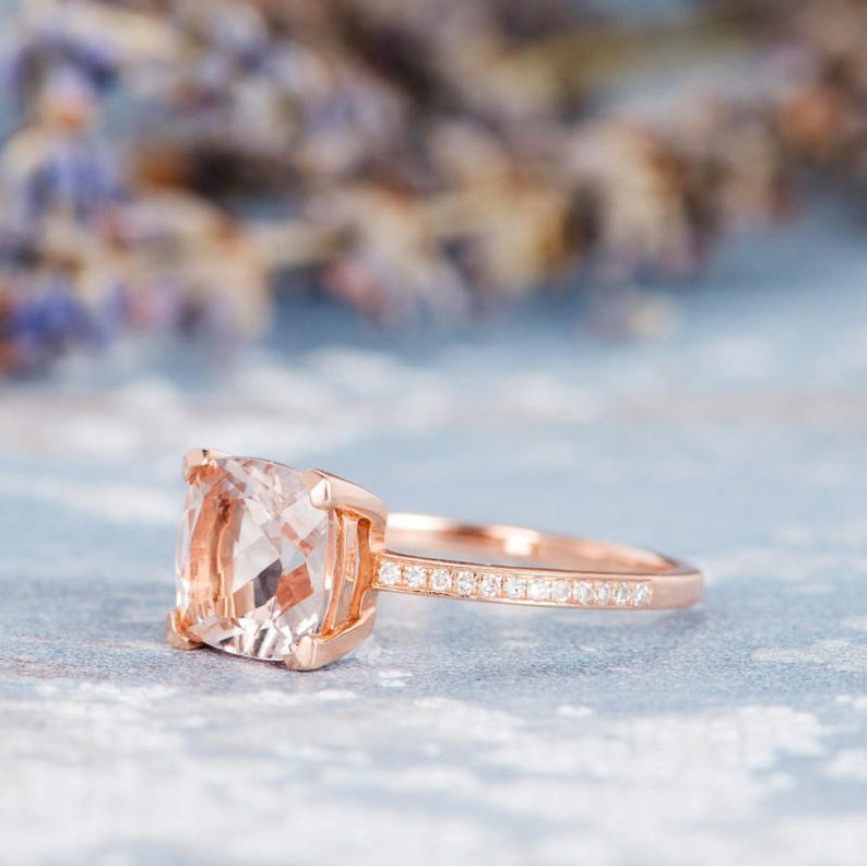 8mm Cushion Cut Morganite Ring Rose Gold Engagement Ring - Etsy