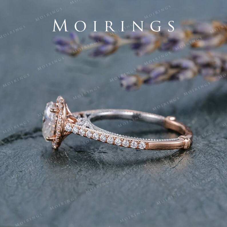 1ct Oval Moissanite Engagement Ring Peekaboo Diamond HALO Ring - Etsy