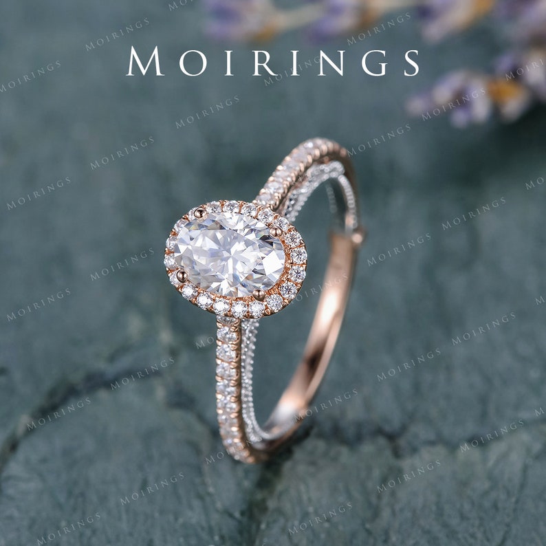 1ct Oval Moissanite Engagement Ring Peekaboo Diamond HALO Ring - Etsy