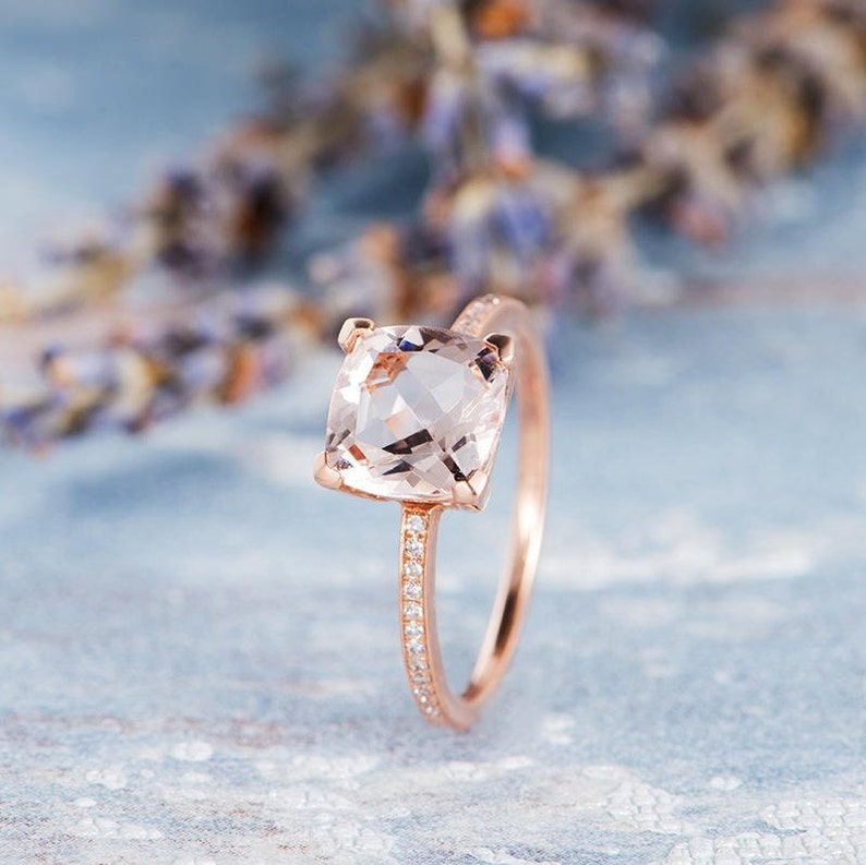 8mm Cushion Cut Morganite Ring Rose Gold Engagement Ring - Etsy