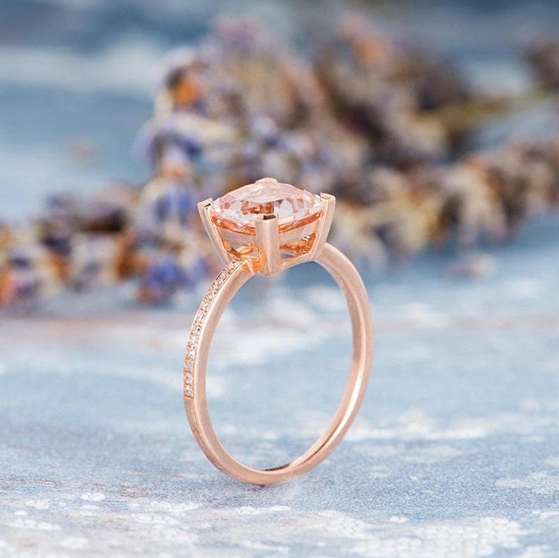 8mm Cushion Cut Morganite Ring Rose Gold Engagement Ring - Etsy