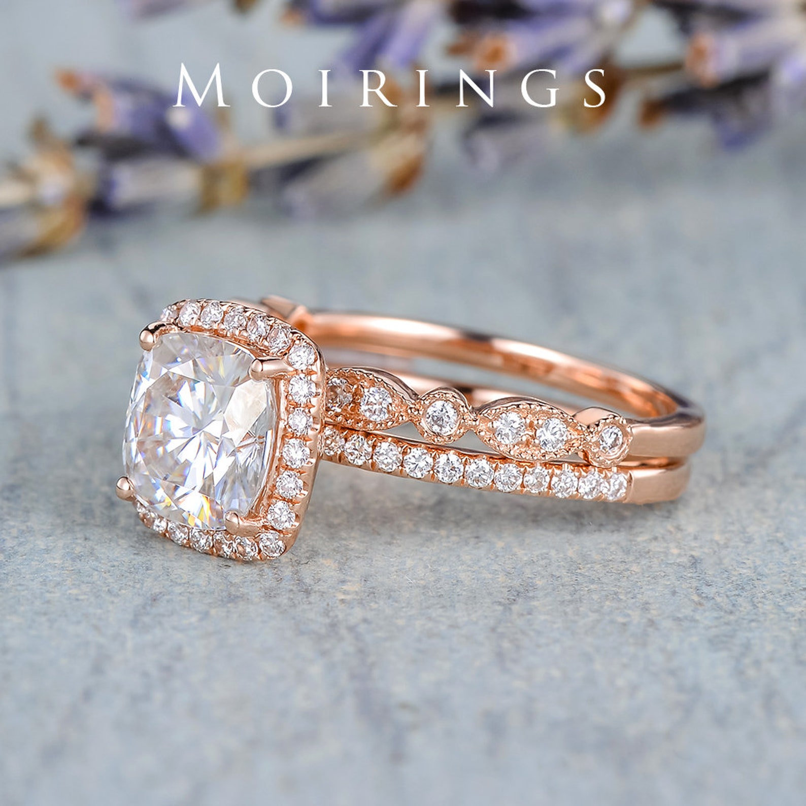 7mm Moissanite Ring Set Cushion Moissanite Engagement Ring | Etsy