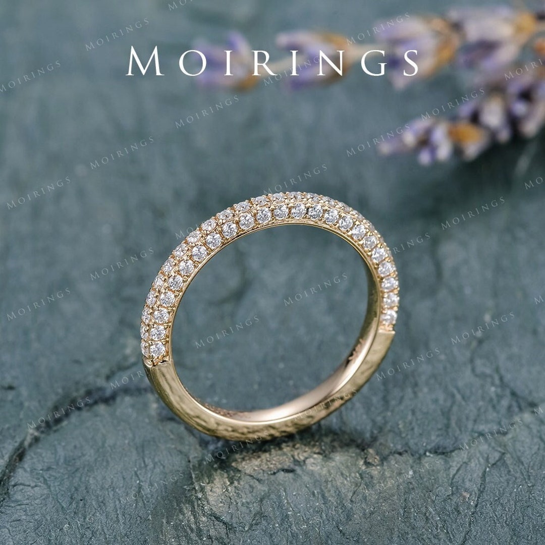 3D Natural Diamond Wedding Band Women 3 Sided Stacking FULL Eternity Micro Pave Anniversary Gift Promise Band Minimalist Woman Ring Simple Etsy