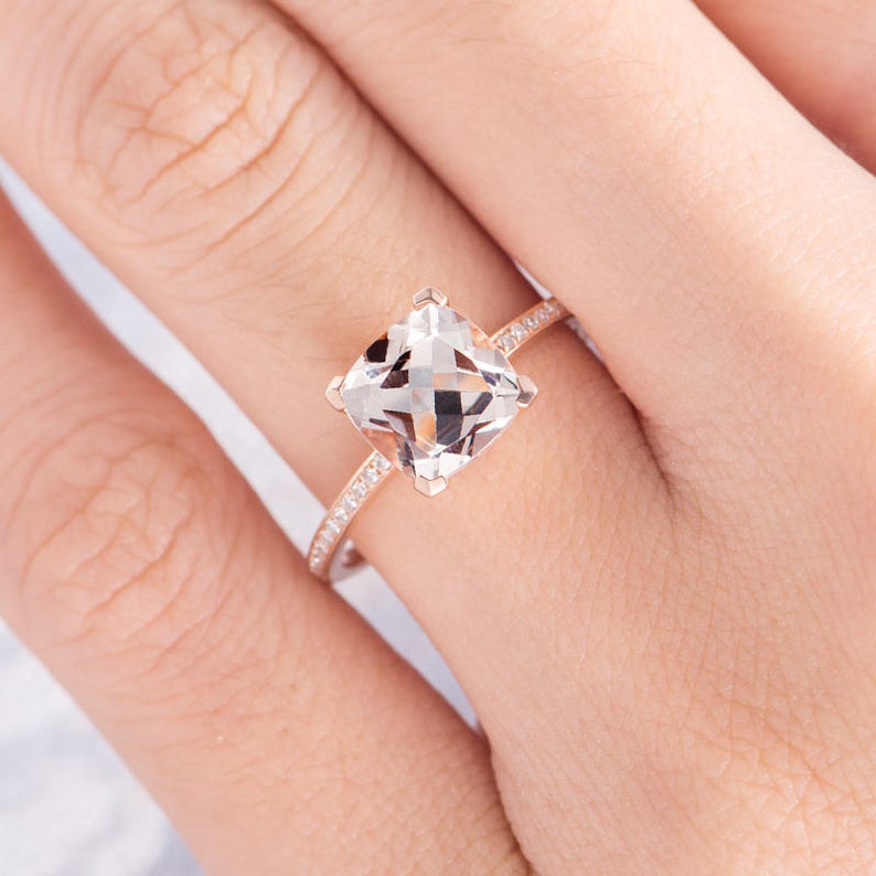 8mm Cushion Cut Morganite Ring Rose Gold Engagement Ring - Etsy