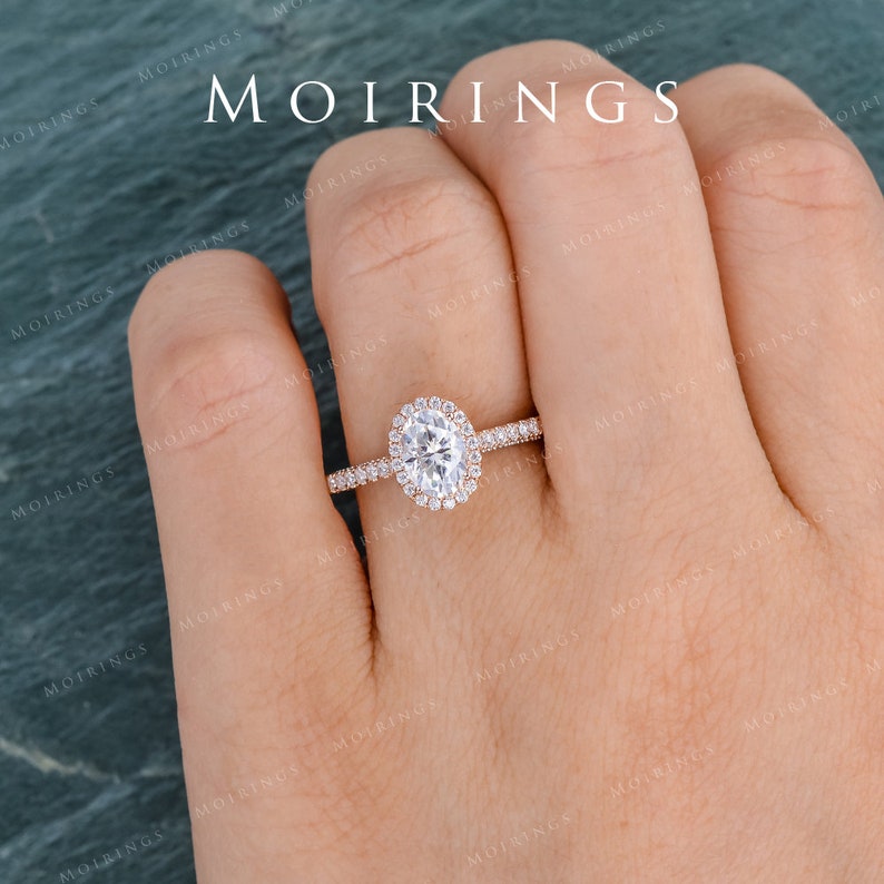 1ct Oval Moissanite Engagement Ring Peekaboo Diamond HALO Ring - Etsy