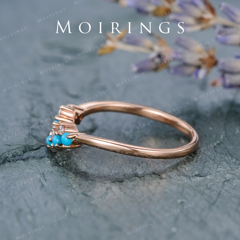 Cluster Diamond Turquoise Wedding Band Rose Gold Custom Dainty - Etsy