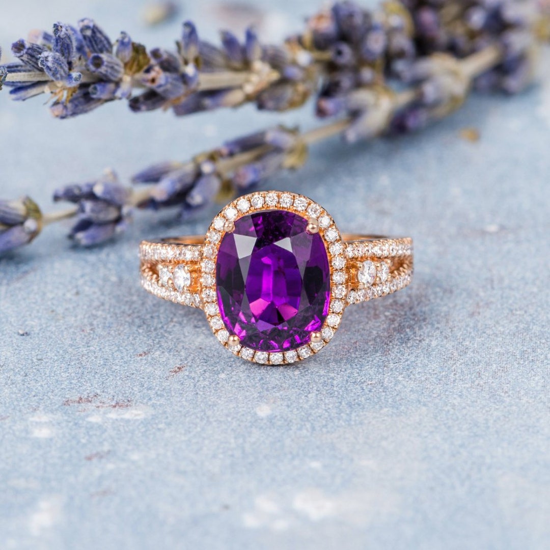 Amethyst Engagement Ring Amethyst Ring Antique Oval Amethyst Ring ...