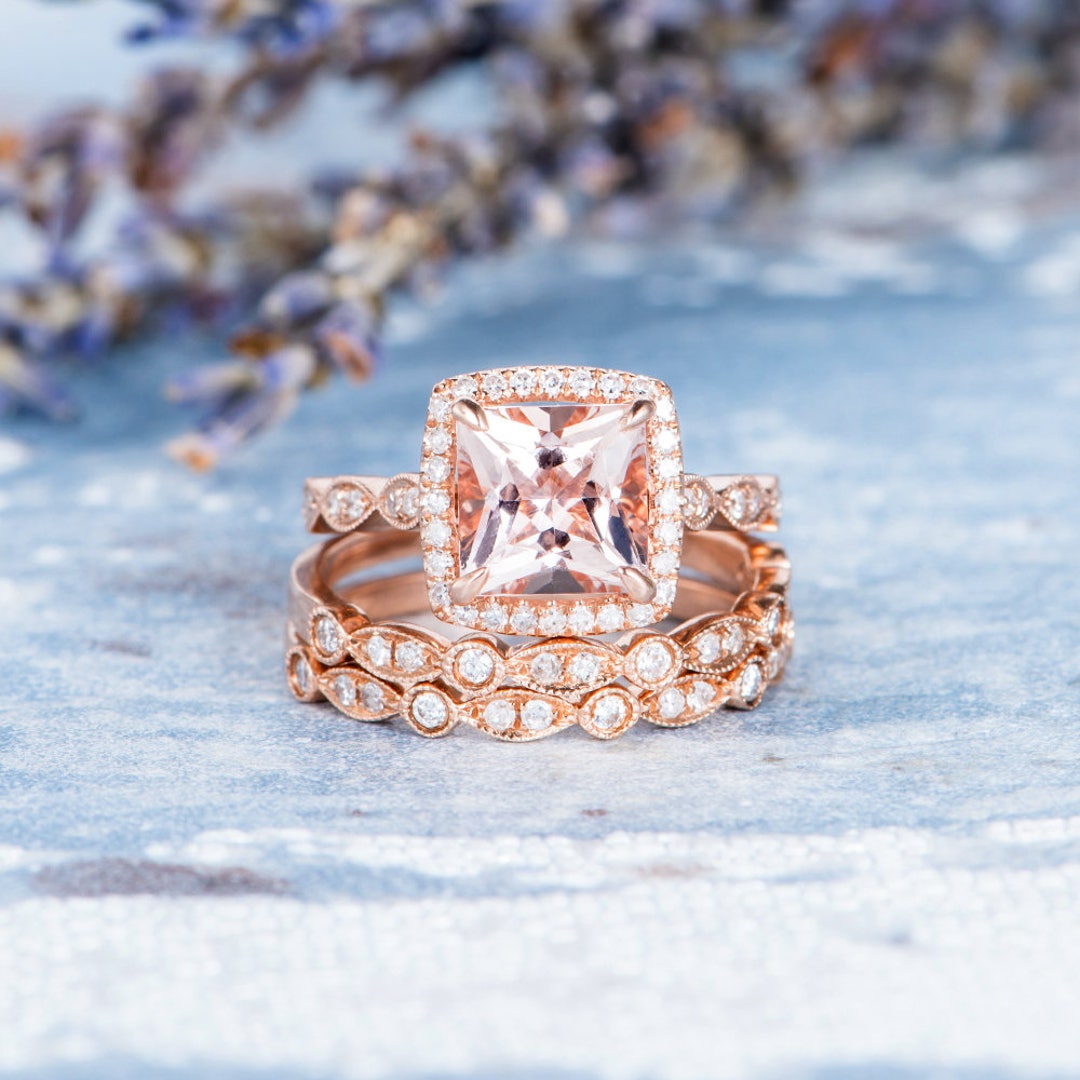 Princess Cut Morganite Engagement Ring Art Deco Morganite Ring - Etsy