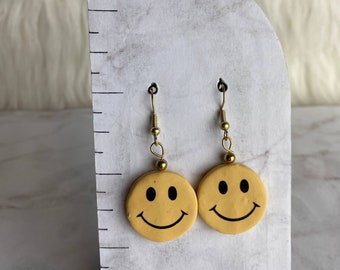 Gold Smiley Face Dangle Earrings - Etsy