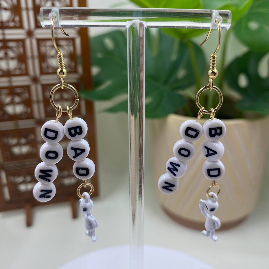 TTPD Era White Alien Down Bad Friendship Bracelet Dangle Earrings - Etsy