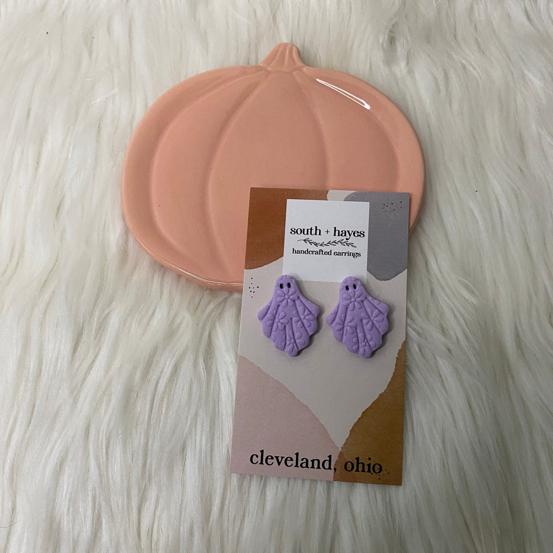 Pastel Purple Daisy Flowy Ghost Halloween Stud Earrings - Etsy