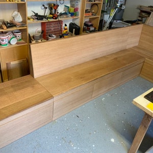 L Shaped Banquette, Bench With Push to Open Drawers and Slanted Back ...