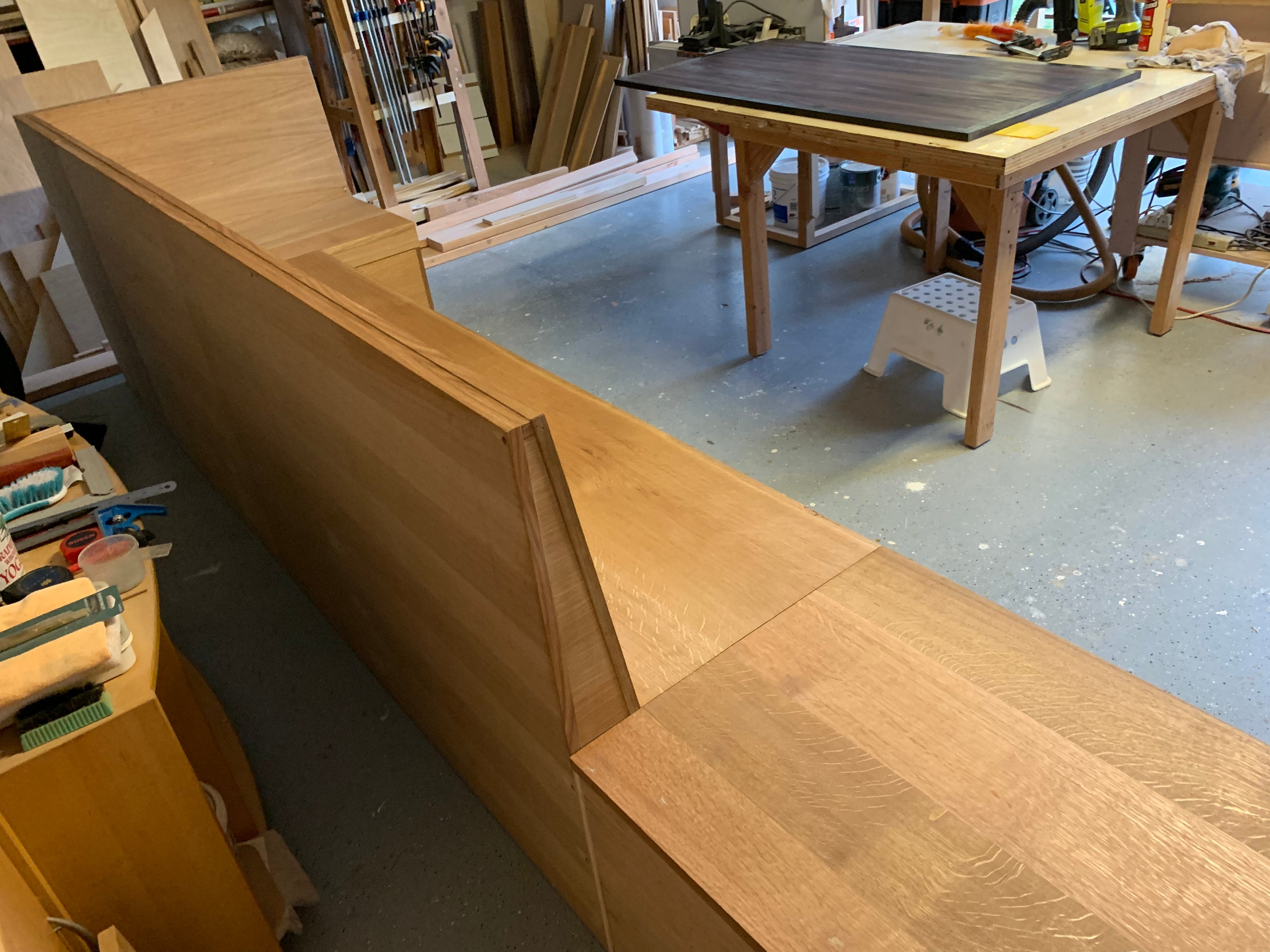 L Shaped Banquette, Bench With Push to Open Drawers and Slanted Back ...