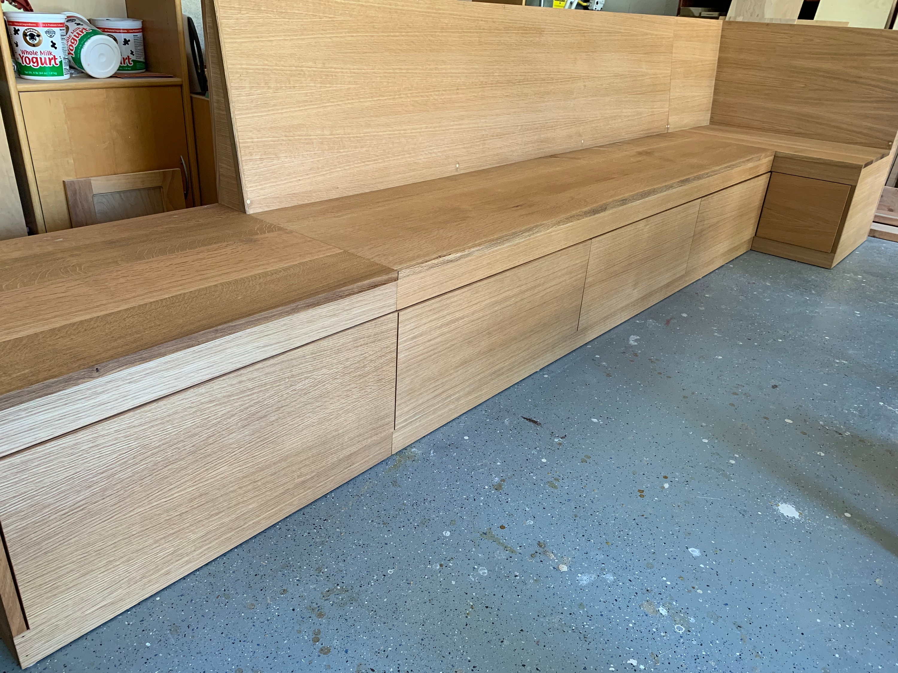 L Shaped Banquette, Bench With Push to Open Drawers and Slanted Back ...