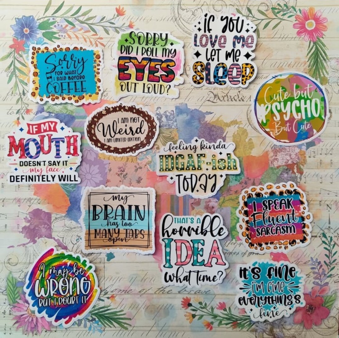 Snarky Sticker Set - Waterproof Sarcastic Quotes for Water Bottle ...