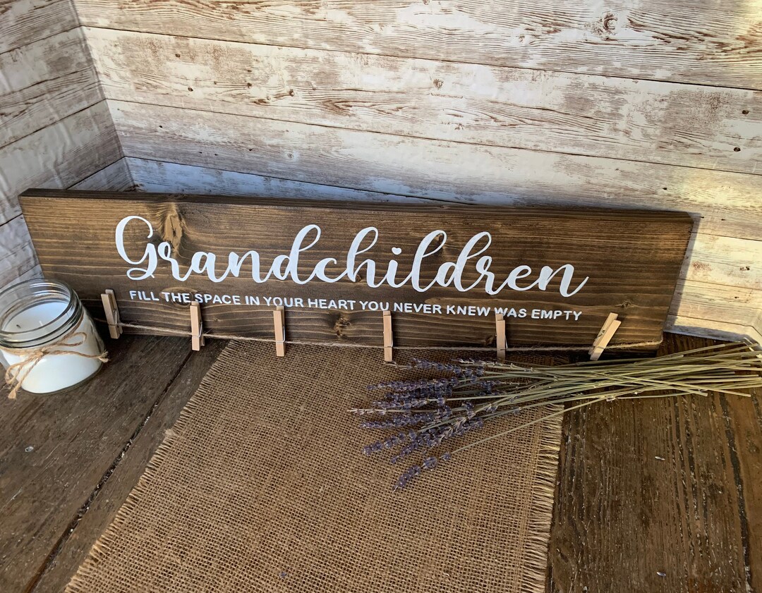 Grandchildren Photo Display Sign | Rustic Wood, Custom Quote - Etsy