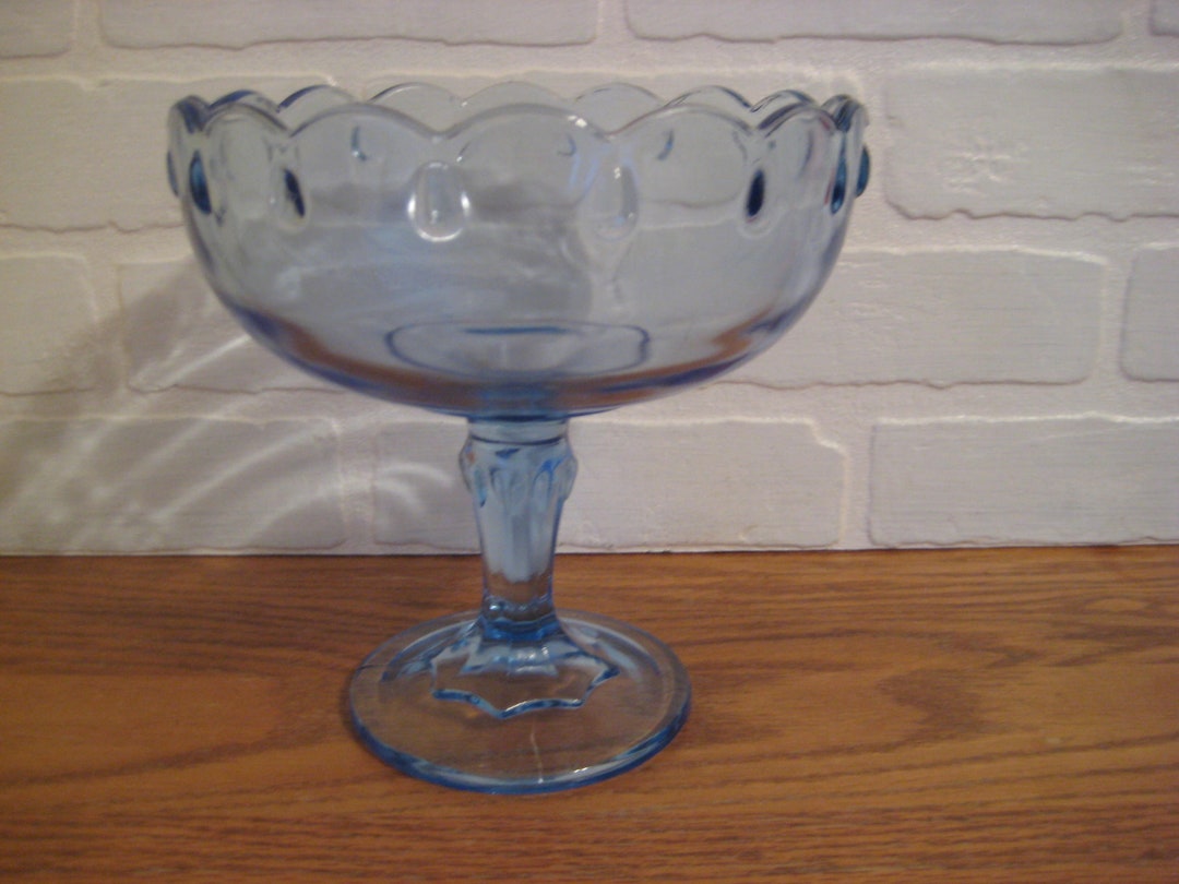 Vintage Blue Compote Bowl: Ruffled Edge, Raised Dot Pattern - Etsy