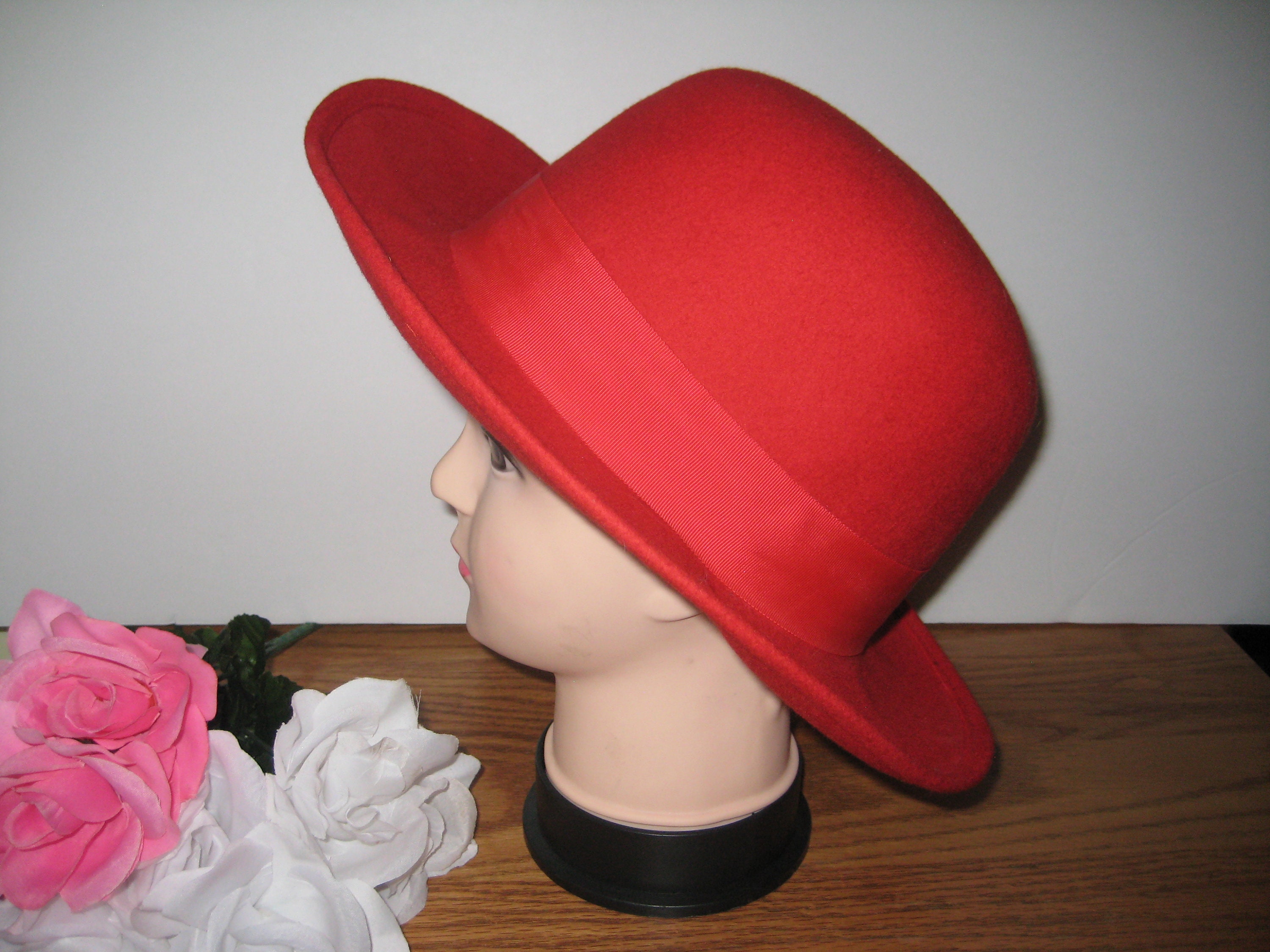 Vintage Woman's Red Wool Hat With Matching Ribbon & Bow - Etsy