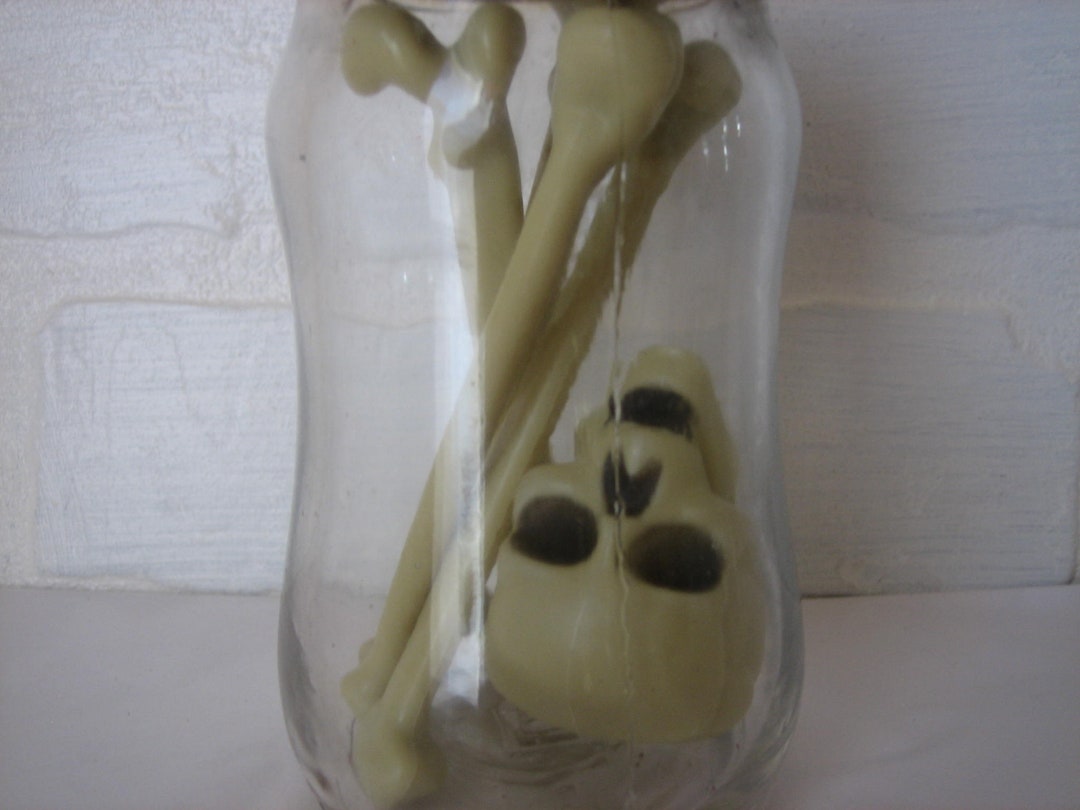 Vintage Fake Small Bones & Skull in an Old Jar, Halloween Display Decor ...