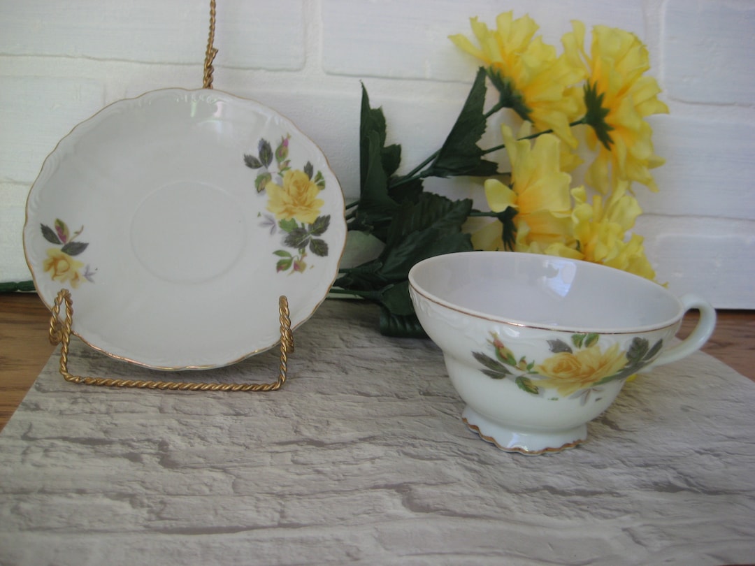 Vintage Yellow Roses China Footed Teacup and Saucer Set - Etsy