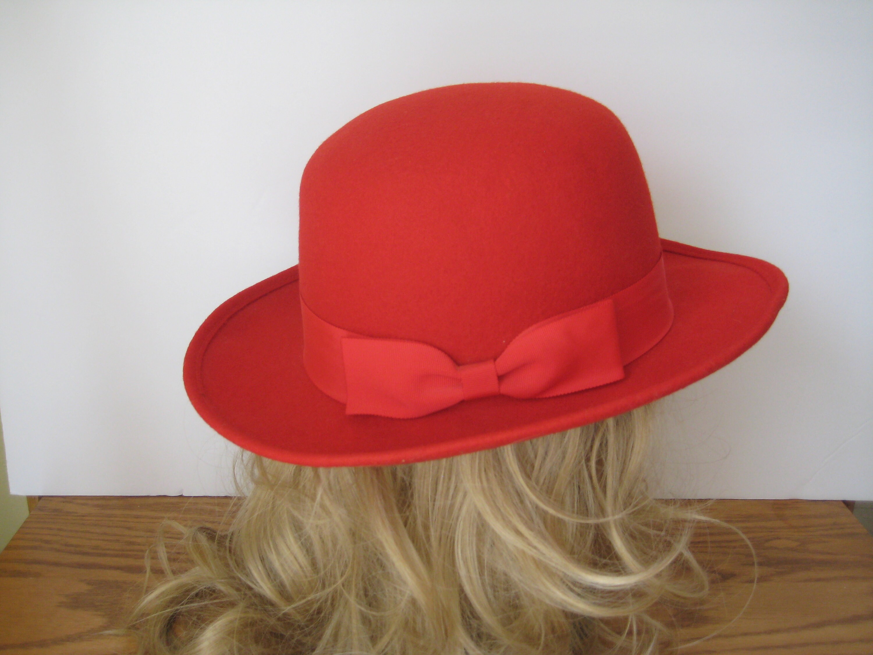Vintage Woman's Red Wool Hat With Matching Ribbon & Bow - Etsy