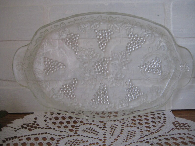Vintage Clear Glass Oval Shape Grapes & Leaves Snack Plate 11 - Etsy