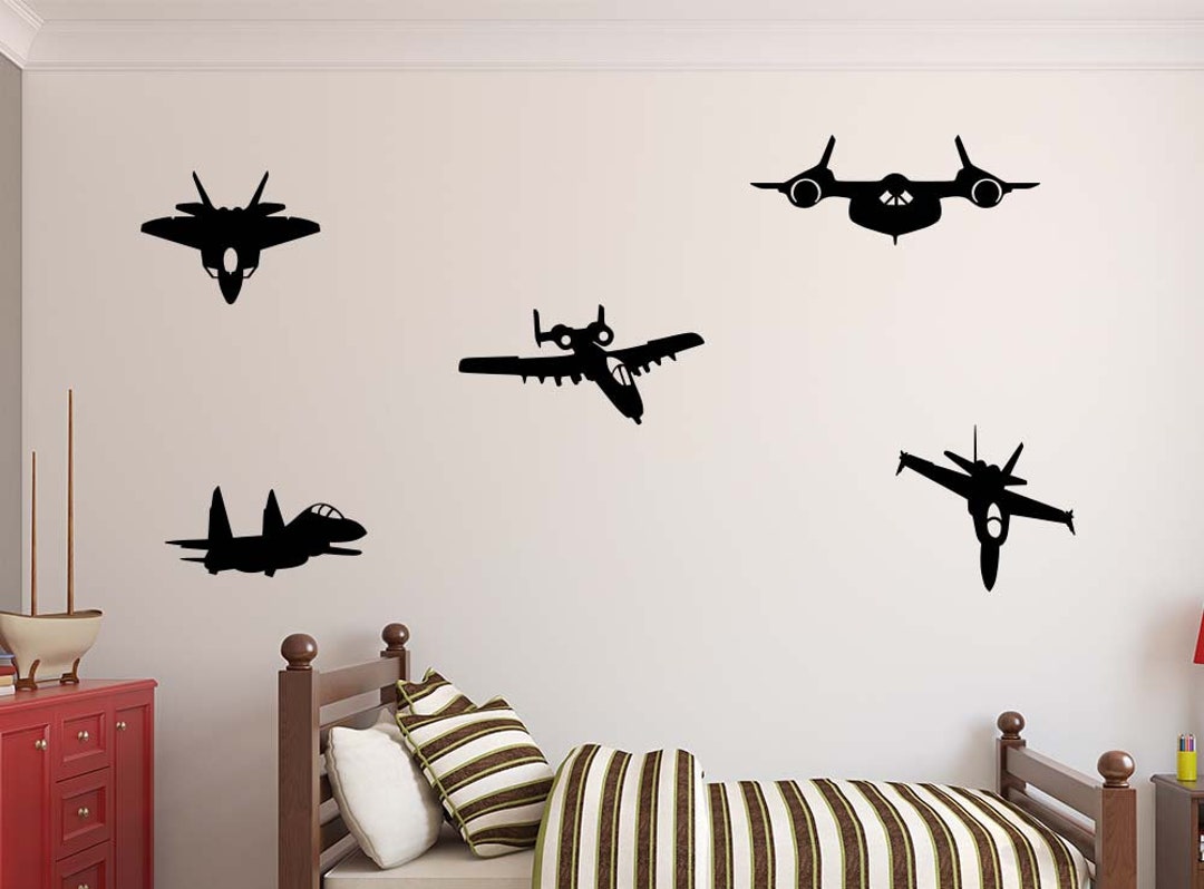 Fighter Jets 5 Stickers Avg Size 7"w X 6"h Vinyl Wall Quote Decal Kids ...