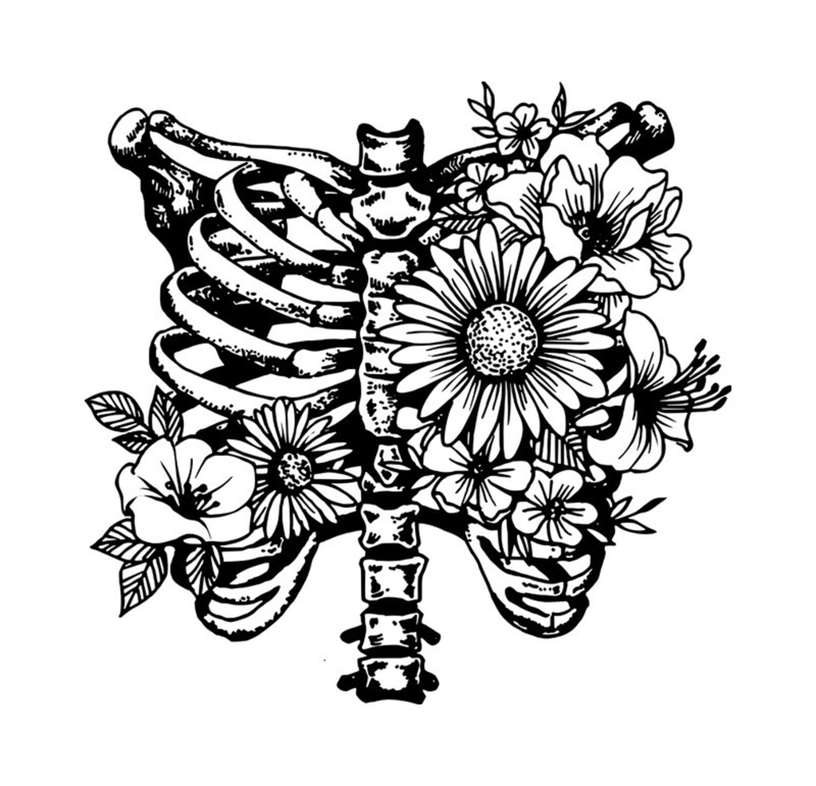 Jute Bag Rib Cage Flowers Anatomy Rib Cage Cotton Cloth - Etsy