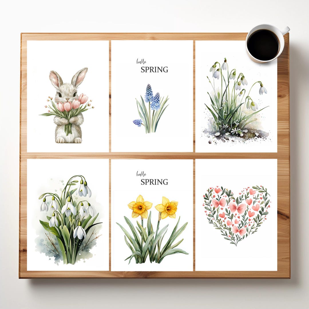 Set of 16 Spring Art Print Hello Cards | Watercolor Spring Cards ...