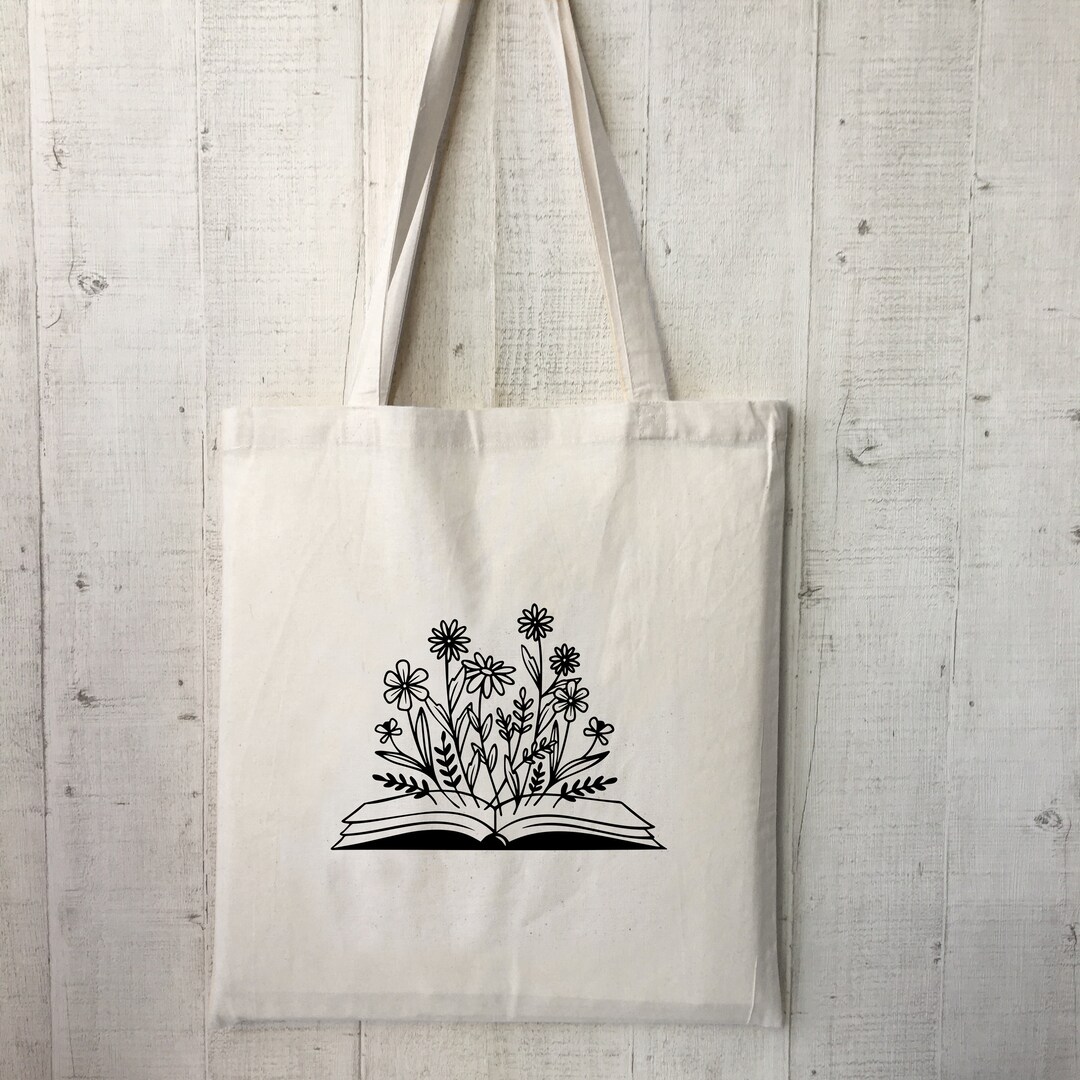 Jute Bag Jute Bag Cotton Book Lover Literature Flower - Etsy