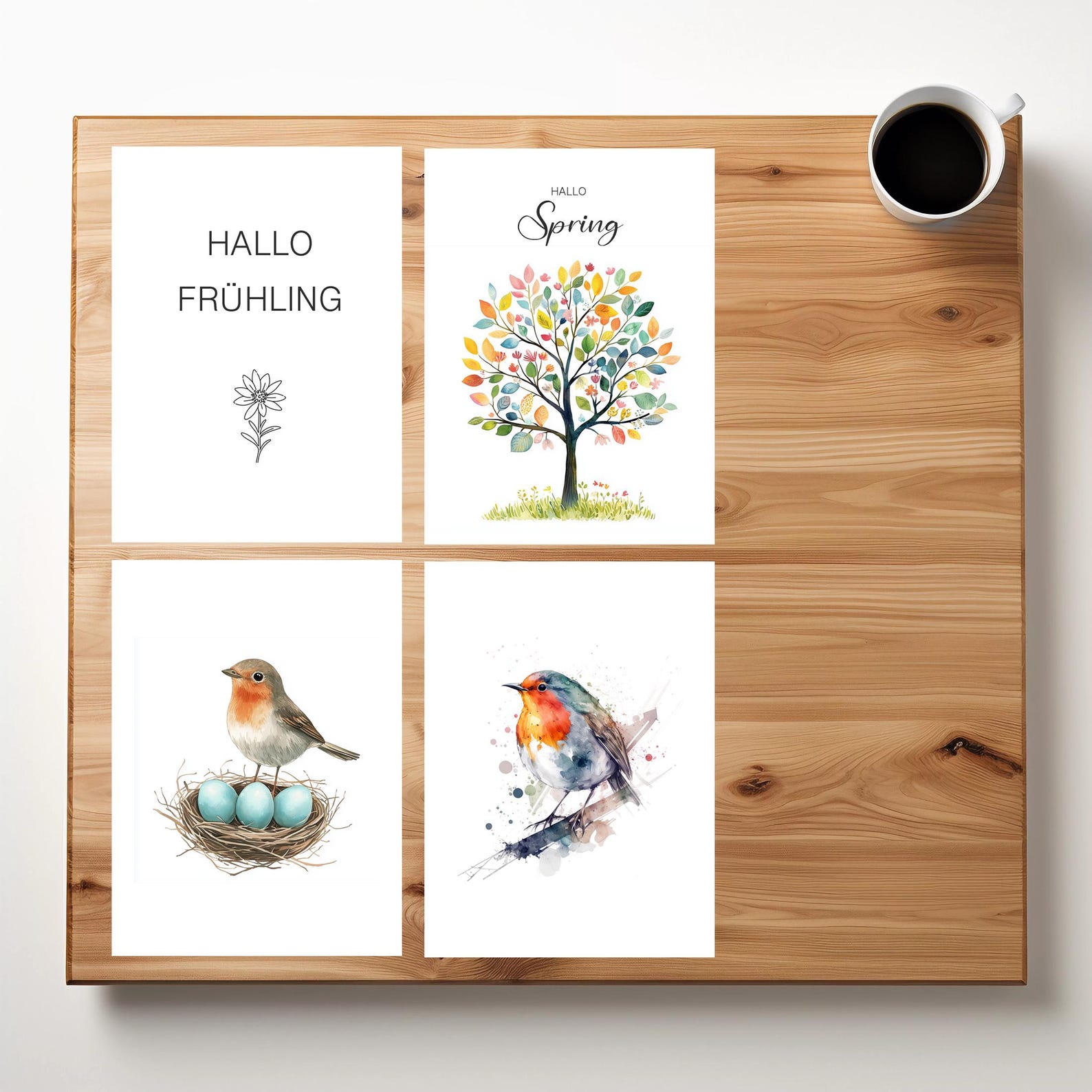 Set of 16 Spring Art Print Hello Cards | Watercolor Spring Cards ...