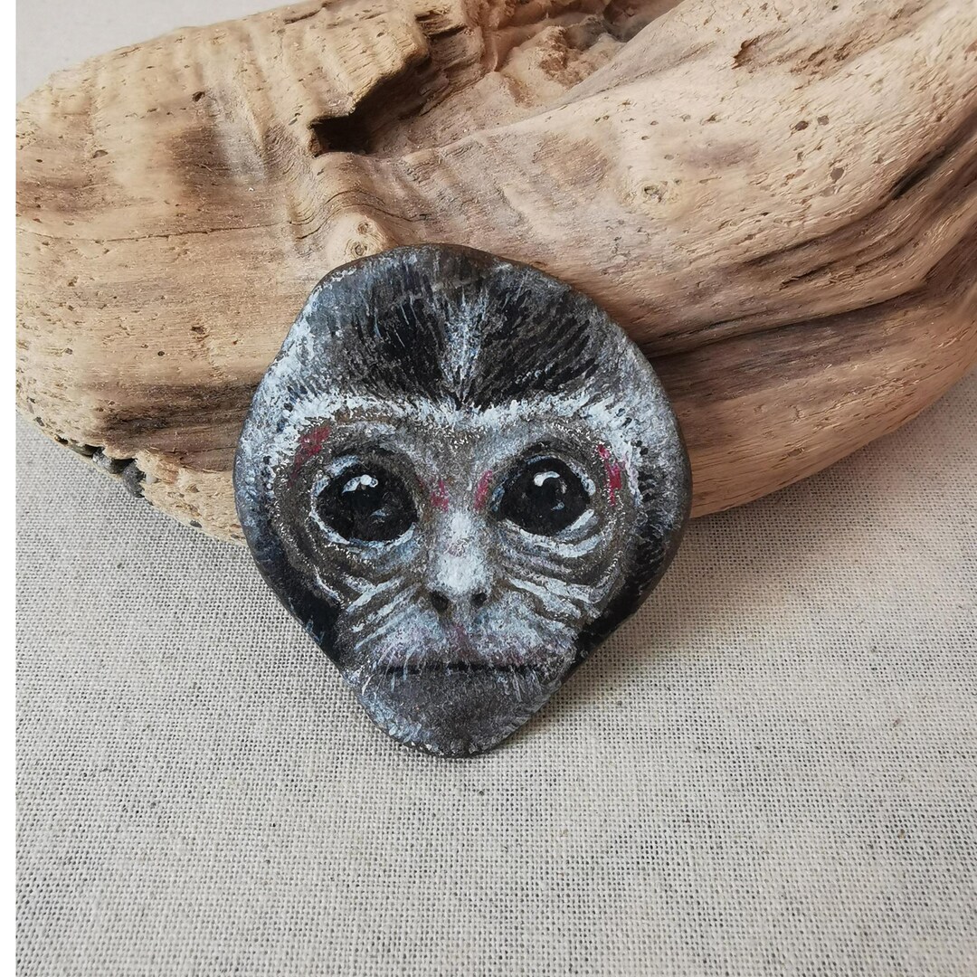 Hand-painted Monkey Stone – Unique Handmade Art Decoration for Monkey ...